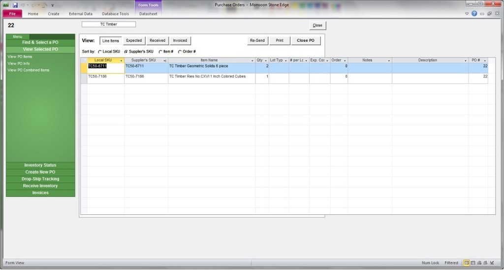 Expanded Purchase Order Screen | Barney Stone Software